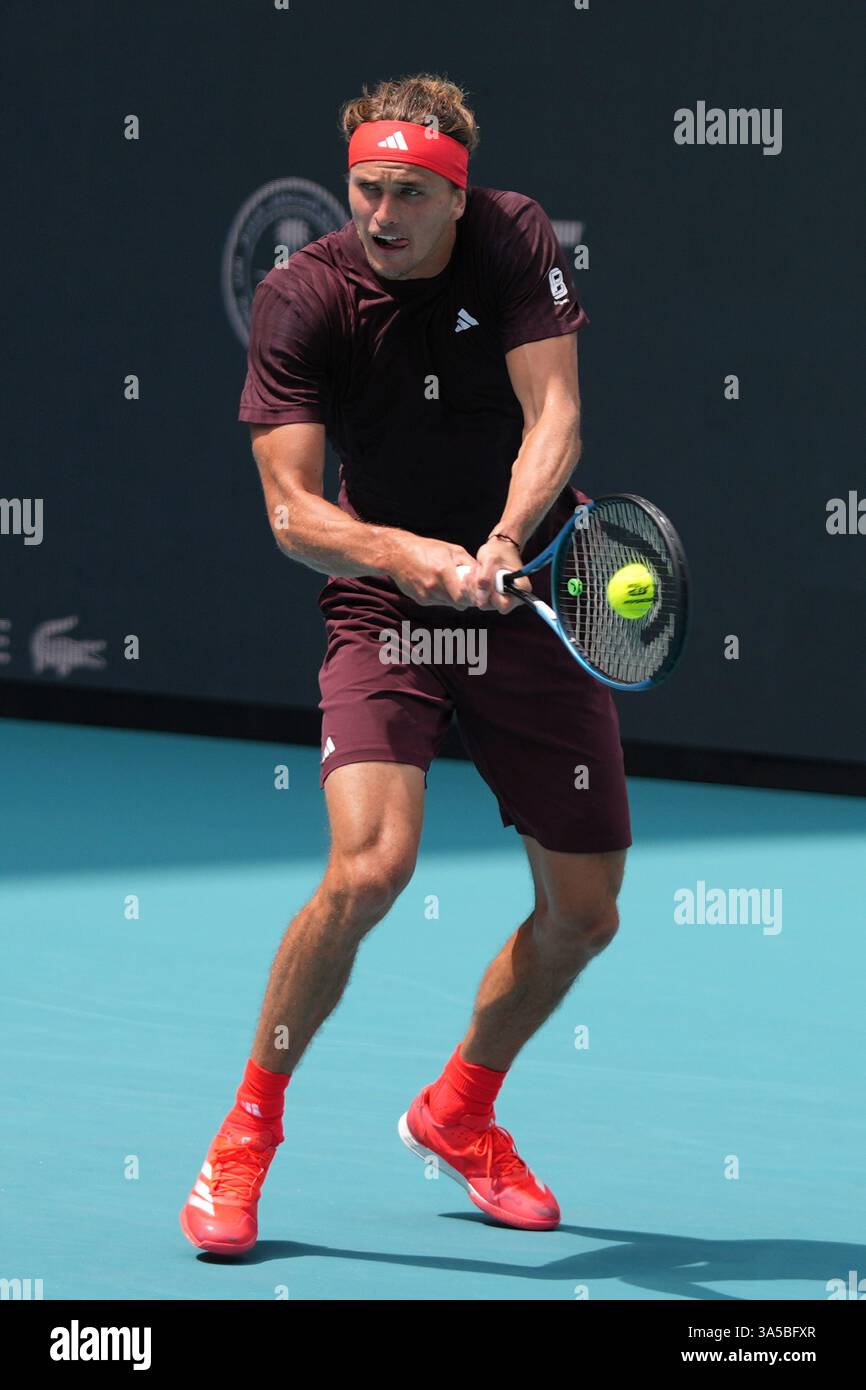 Alexander Zverev, of Germany, hits a return to Jacob Fearnley, of Great Britain, during the ...