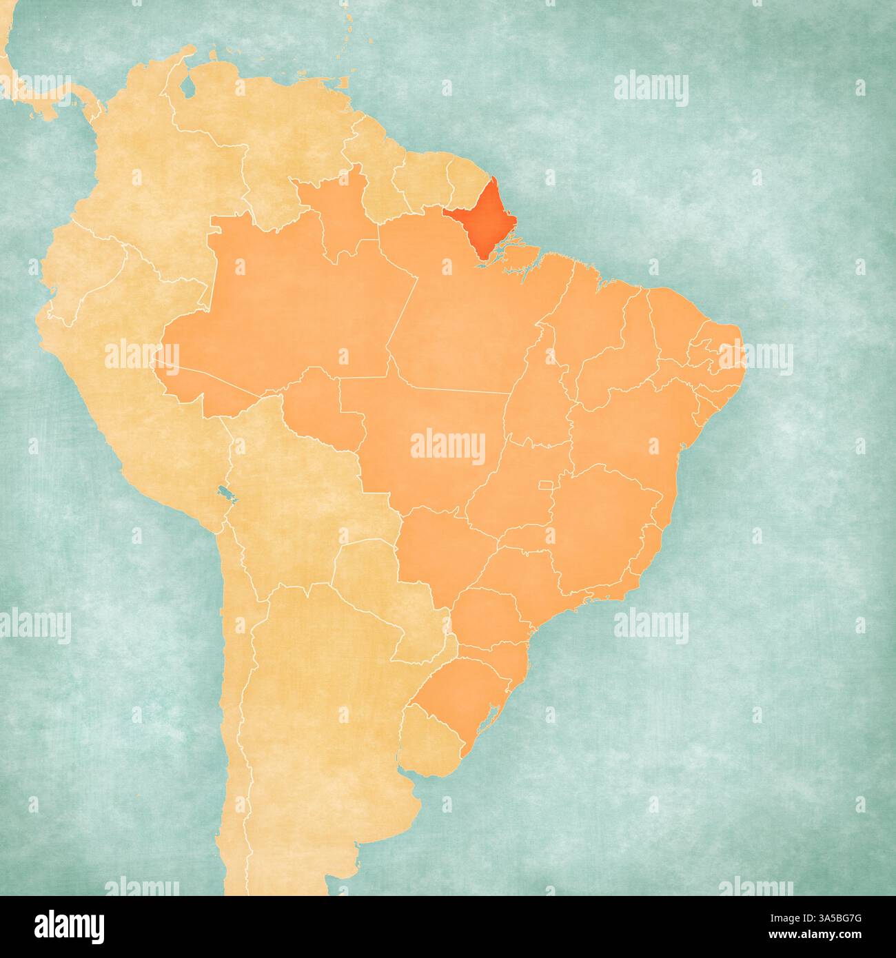 Amapa on the map of Brazil in soft grunge and vintage style, like old ...