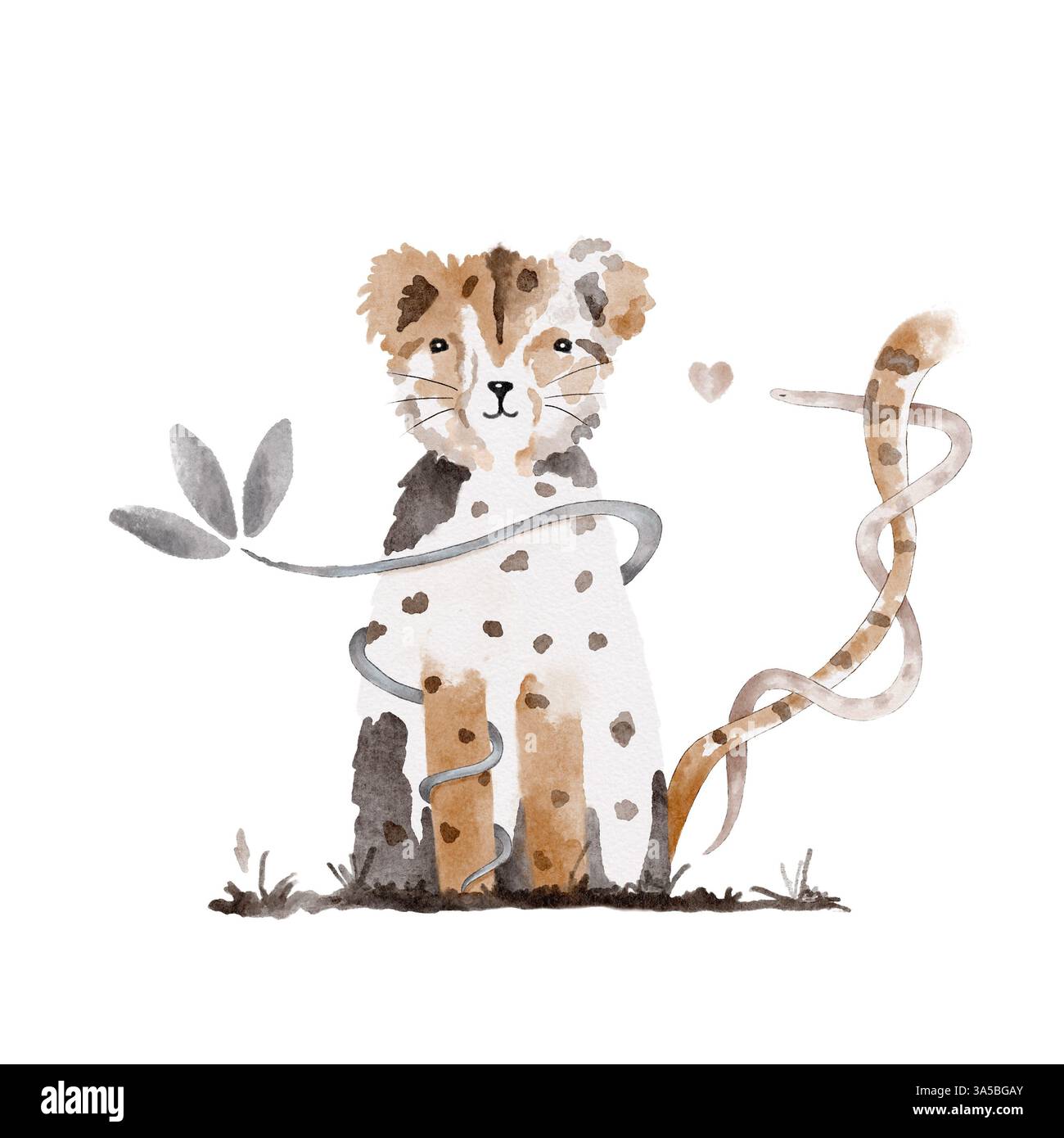 Cheetah cub and snake watercolor illustration Stock Photo - Alamy