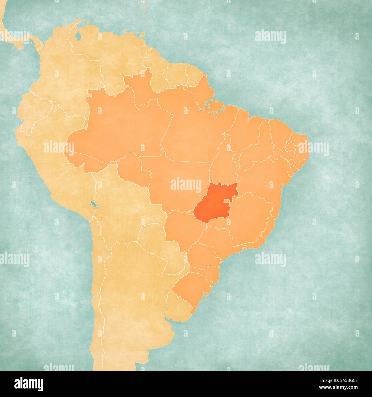 Goias on the map of Brazil in soft grunge and vintage style, like old ...