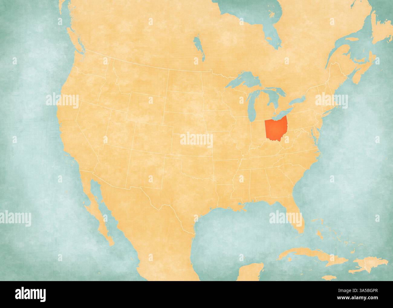 Ohio on the map of United States of America in soft grunge and vintage ...