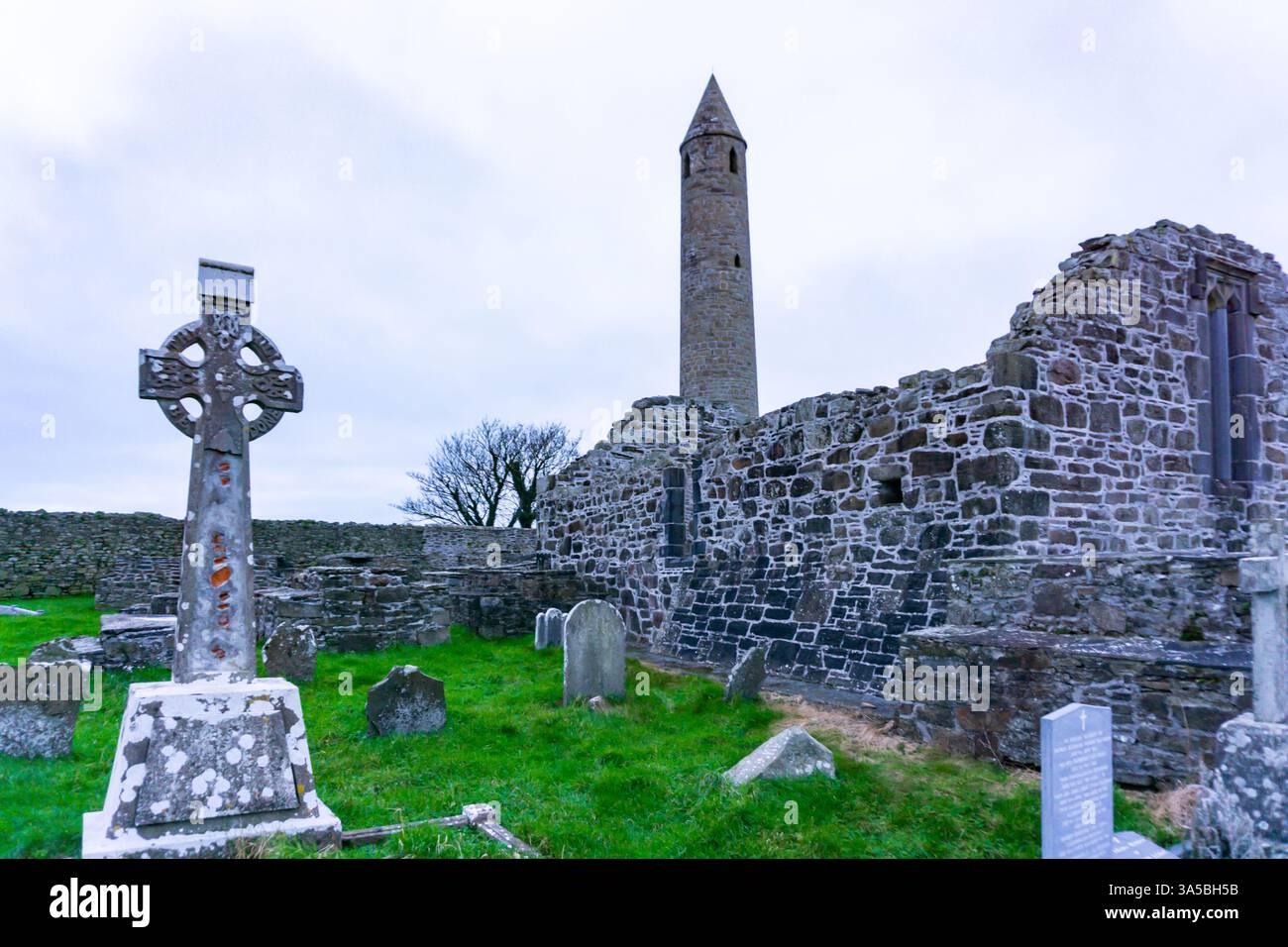 Medieval Rattoo Round Tower and Graveyard in County Kerry Ireland ...