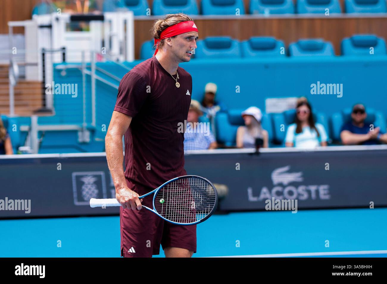 MIAMI GARDENS, FL - MARCH 22: Alexander Zverev (GER) in action during a Miami Open match against ...