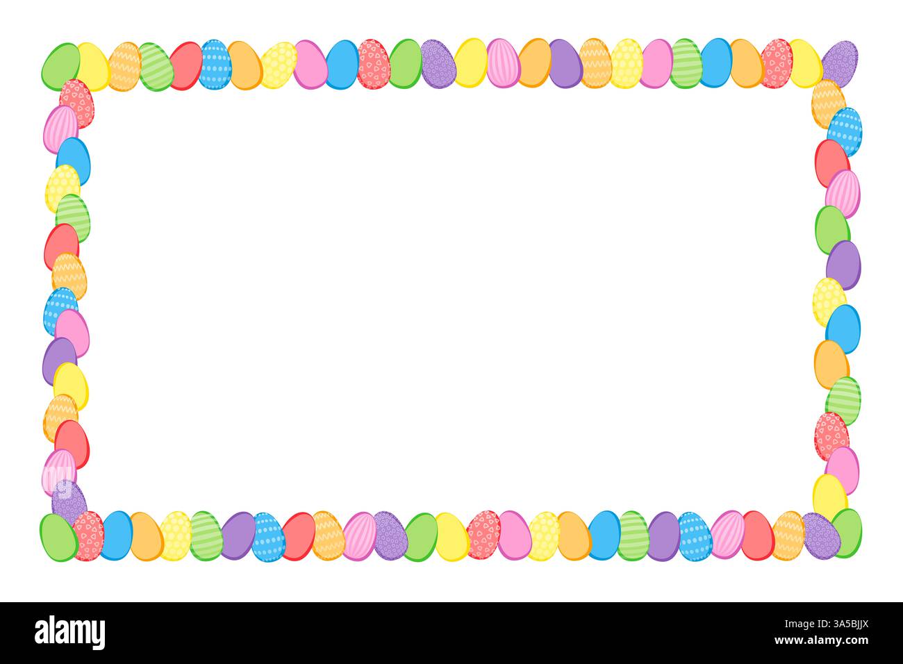 Colorful Easter eggs forming a decorative border with empty space in ...