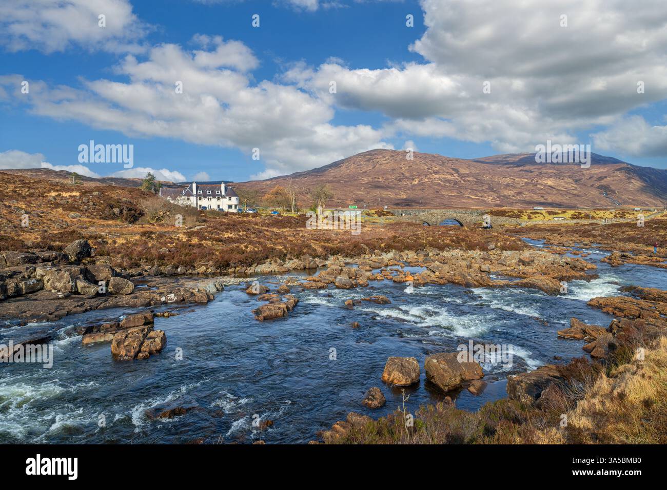 Sligachan Old Bridge looking towards the Sligachan Hotel, Isle of Skye ...