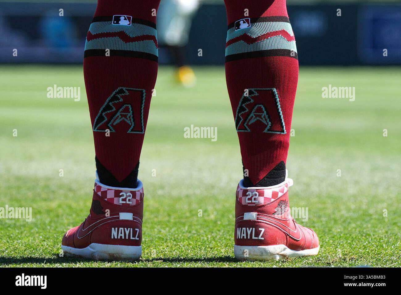 Arizona Diamondbacks' Josh Naylor pauses on the field prior to a spring ...