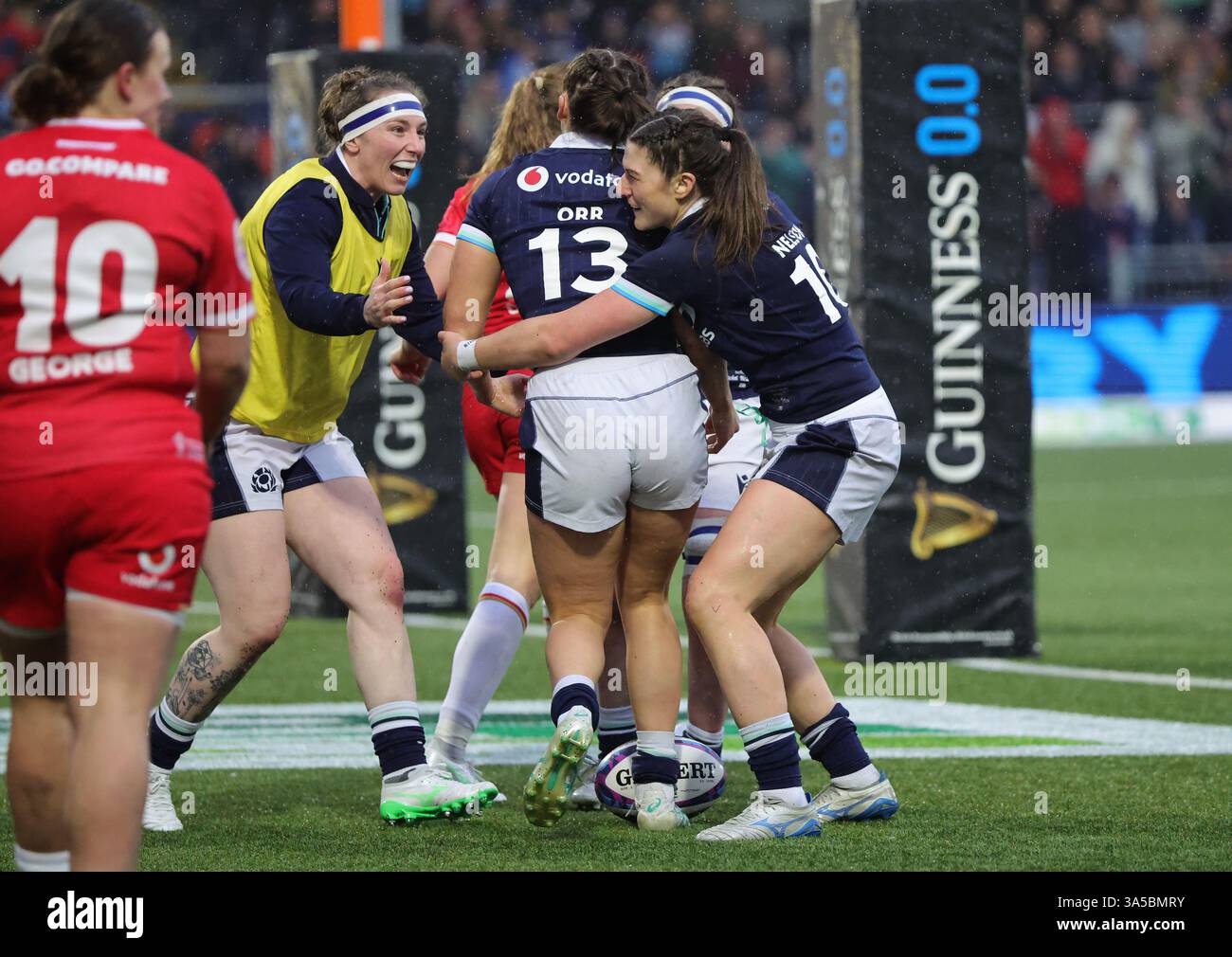 Scotland's Emma Orr is congratulated after scoring their side's third ...