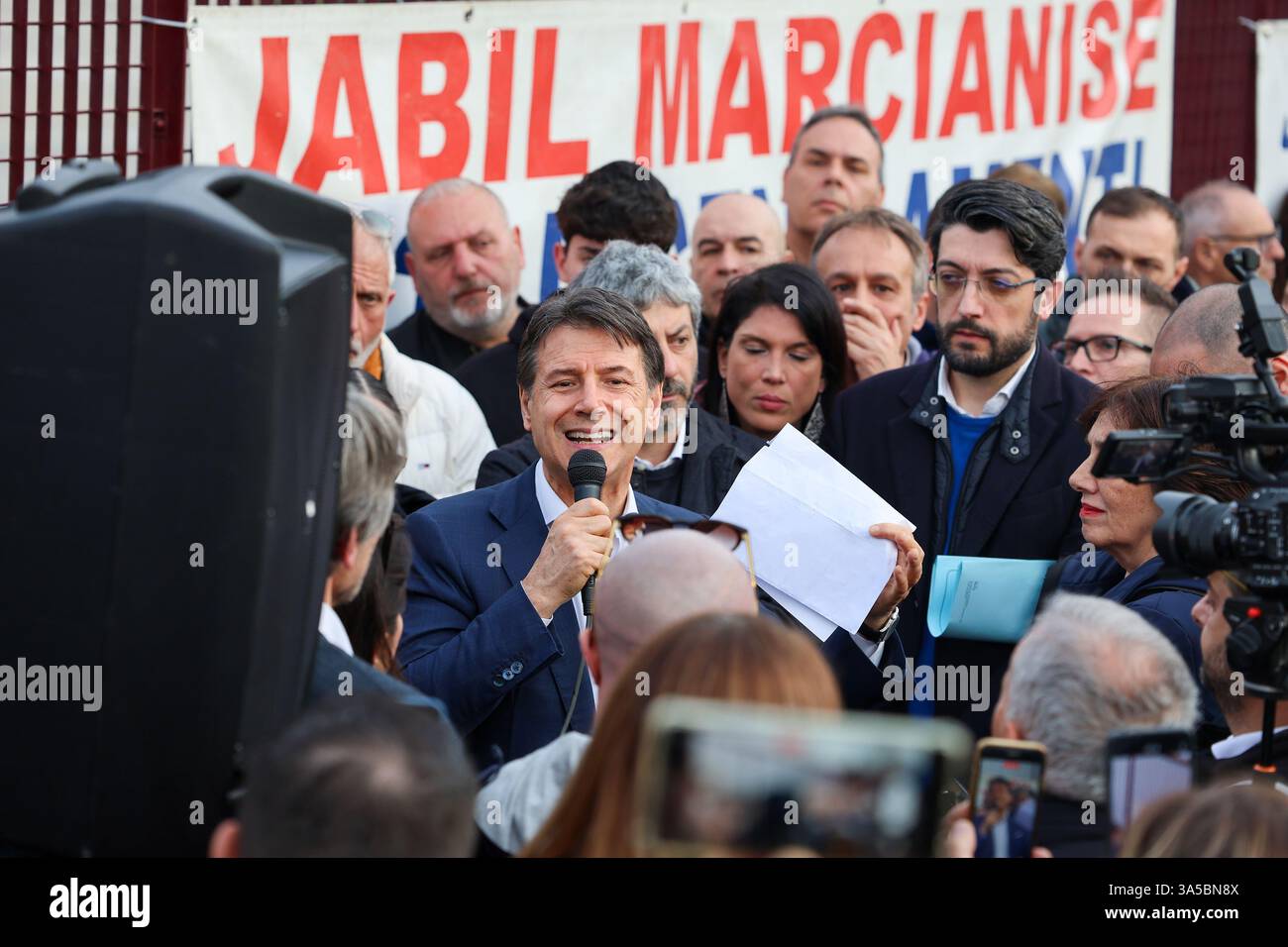 Marcianise, Italy, 22 March 2025. The president of the 5 Star Movement ...