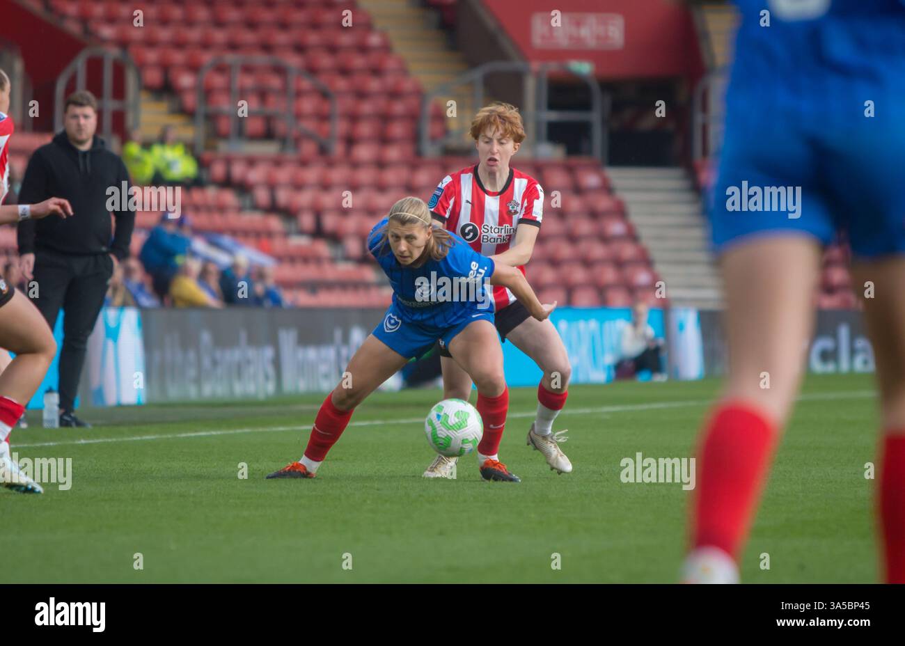 Southampton, UK. 22nd Mar, 2025. Emma Jones (9 Portsmouth) and Milly ...