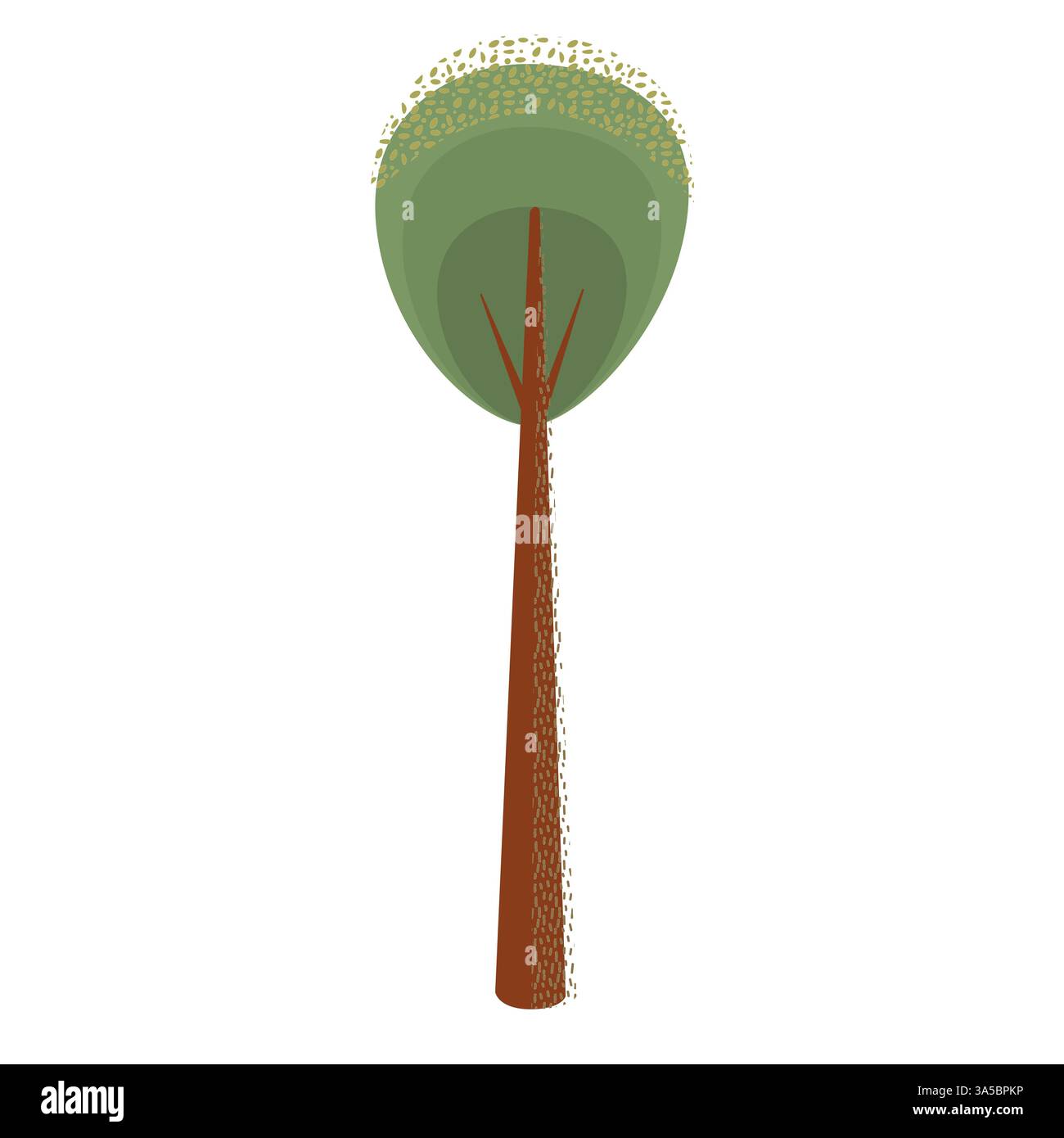 Stylized tree with simple geometric shapes and textured leaves Stock ...