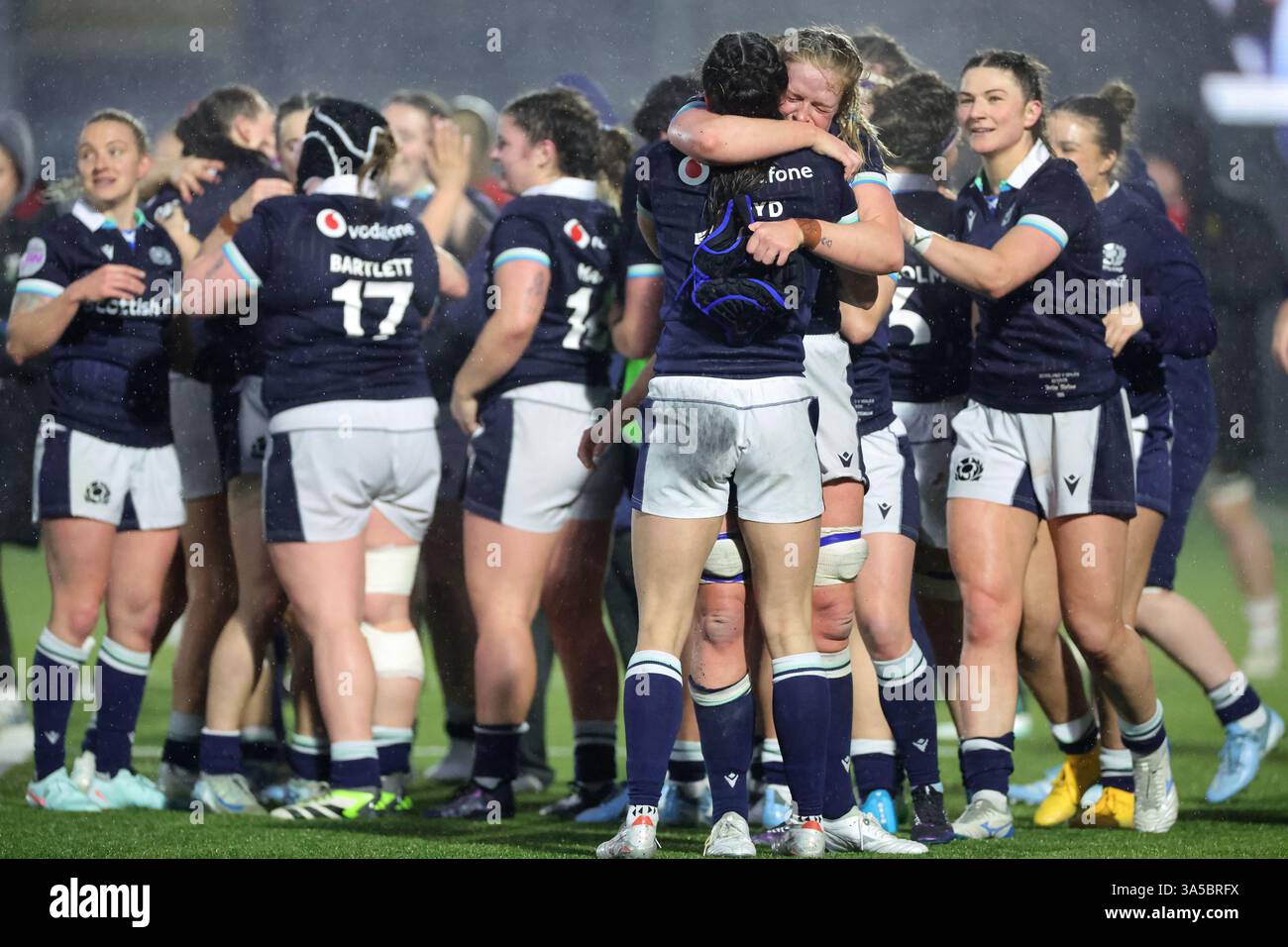 Scotland's Sarah Bonar (left) and Rhona Lloyd celebrate the win after ...
