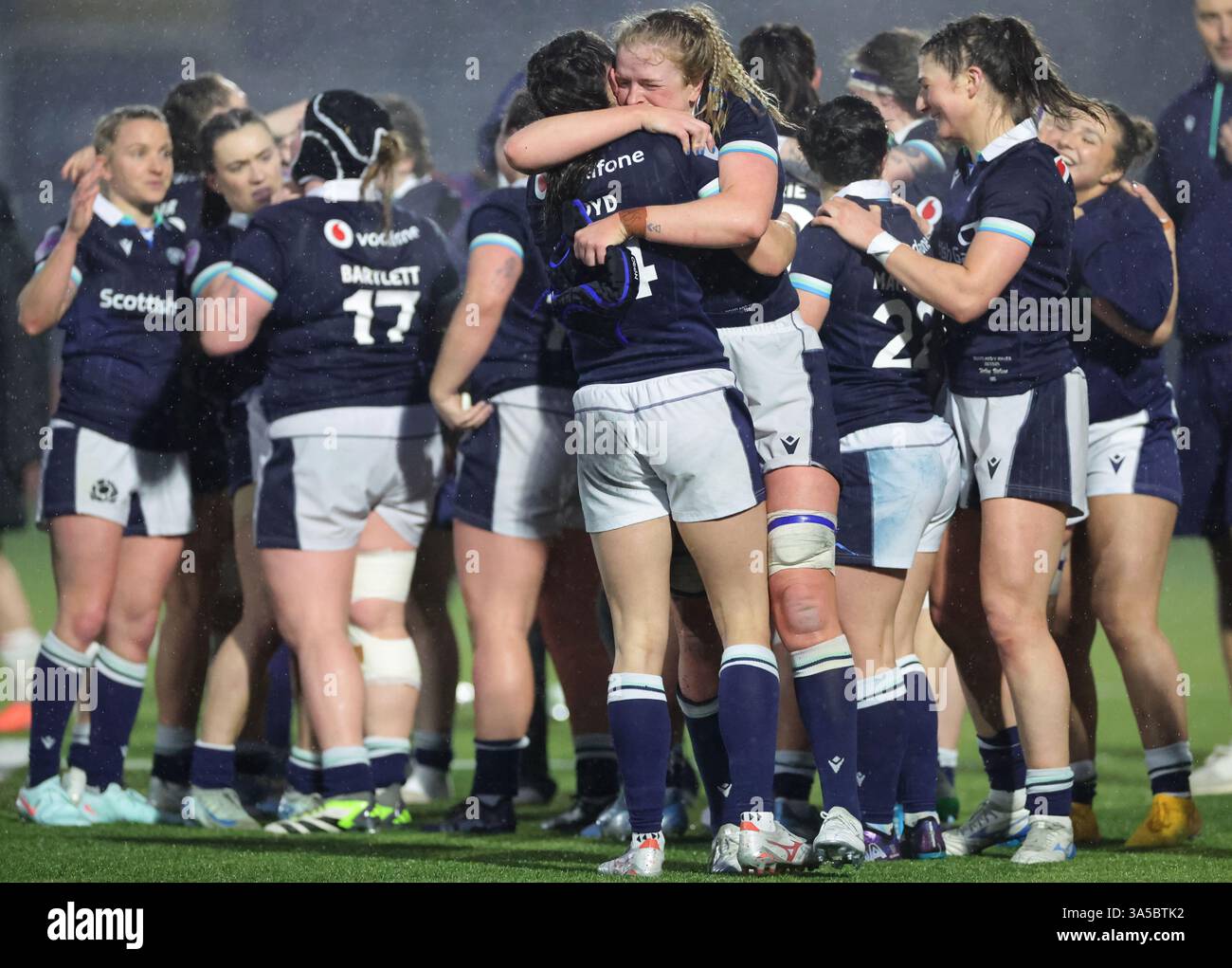 Scotland's Sarah Bonar (left) and Rhona Lloyd celebrate the win after ...
