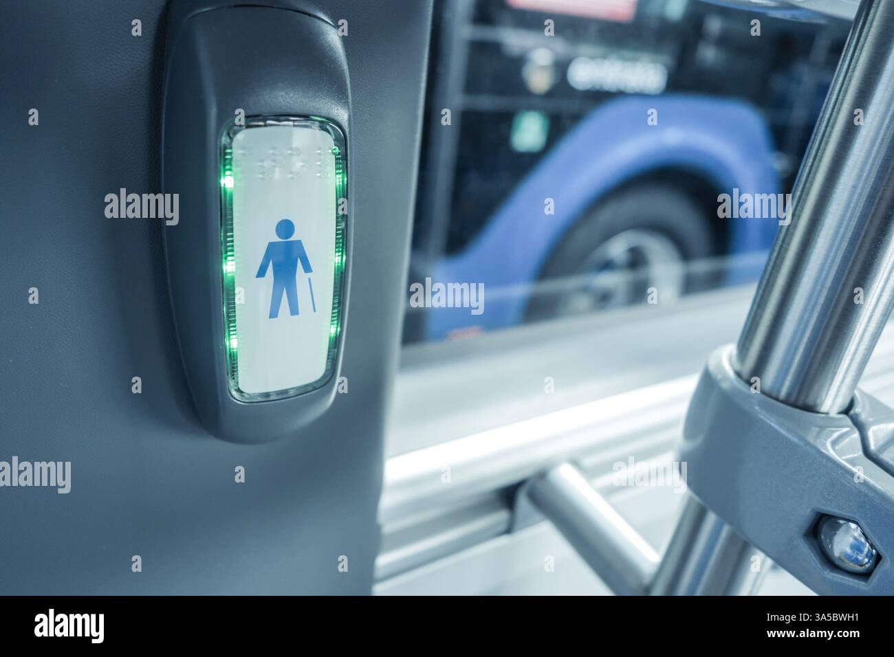 An internal bus stop request button for aged people Stock Photo - Alamy