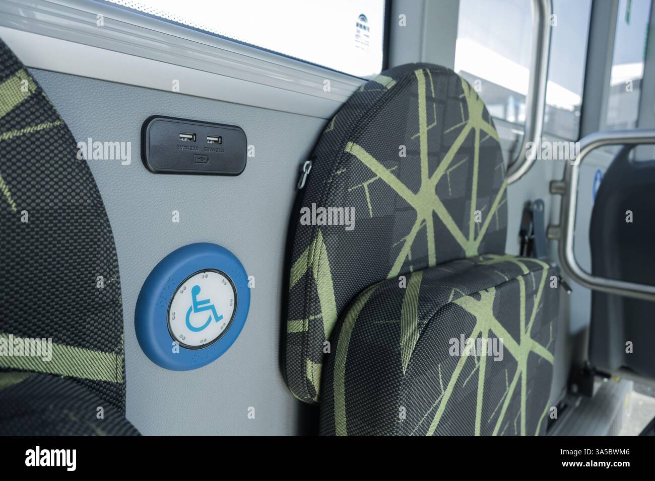 An internal bus stop request button for people in wheelchairs Stock ...