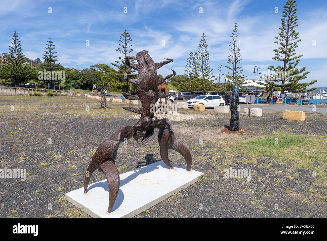 Port of Eden, wharf area, sculptures by Jesse Graham local artist ...