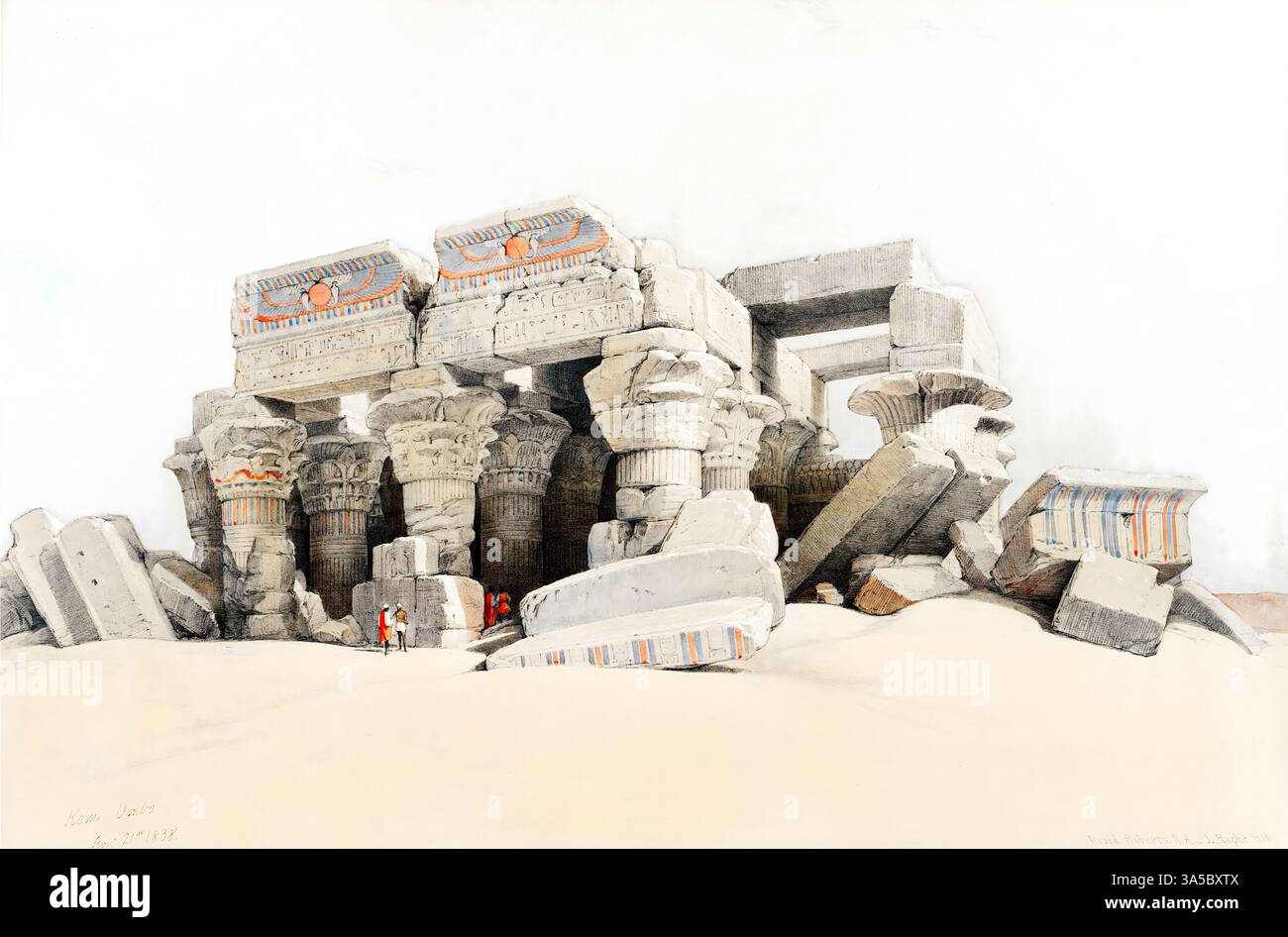 Impressive ancient stone structures rise majestically from a vast sandy ...