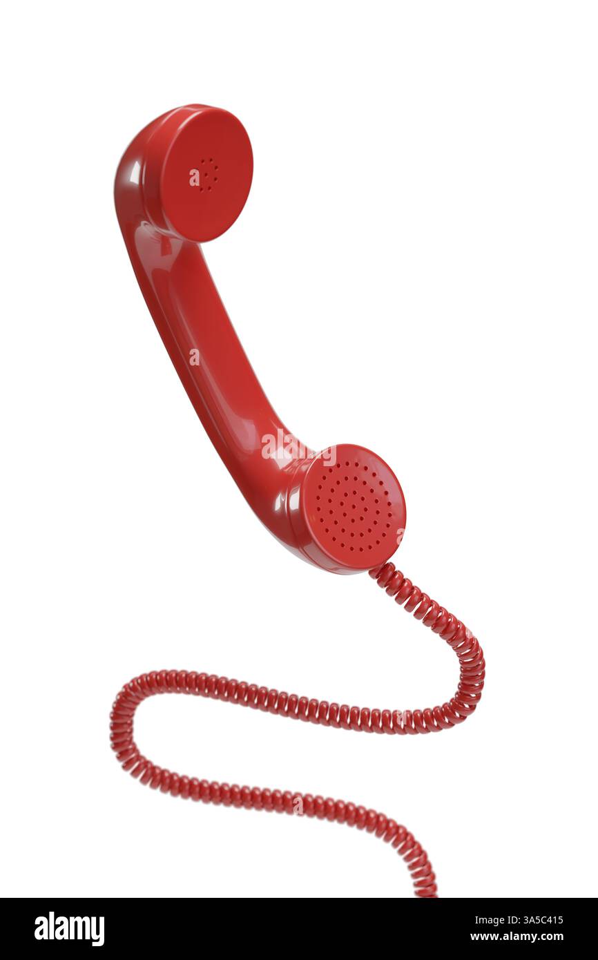Red telephone tube with wire isolated on white background. 3d ...