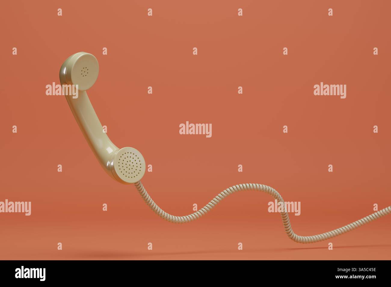 Old telephone tube floating on an orange background with copy space. 3d ...