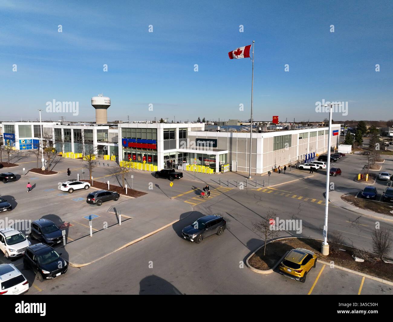Low level drone aerial view of a Loblaws Real Canadian Superstore in ...