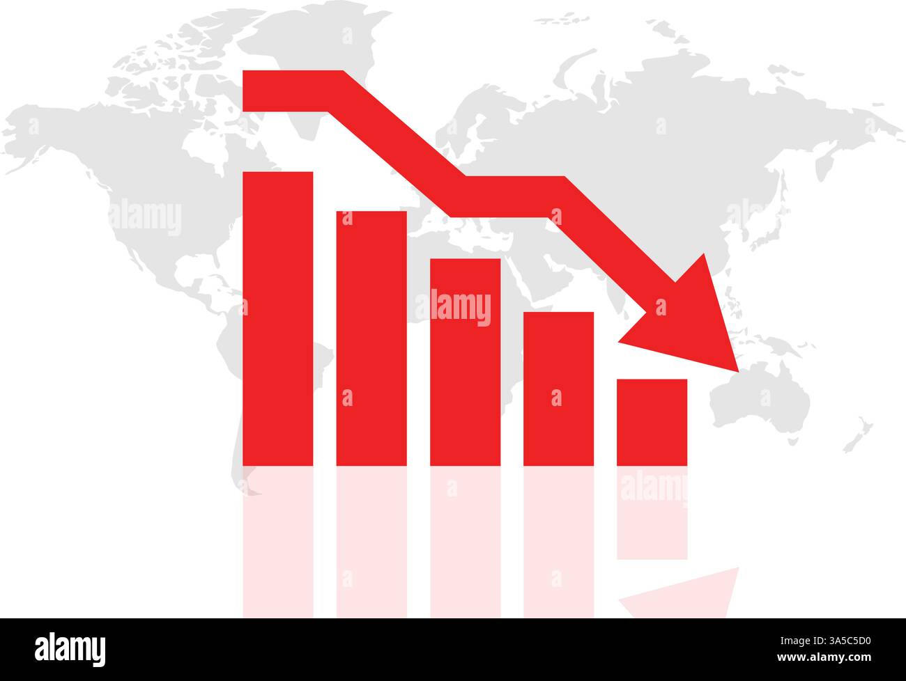 World map with red falling bar graph on white background Stock Vector ...