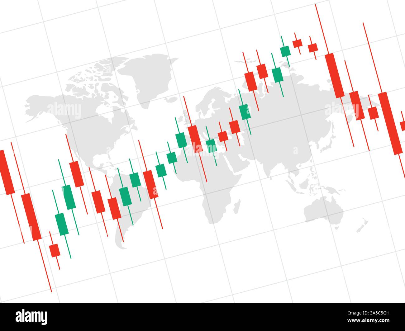 Abstract red and green candlestick chart on world map background Stock Vector Image & Art - Alamy
