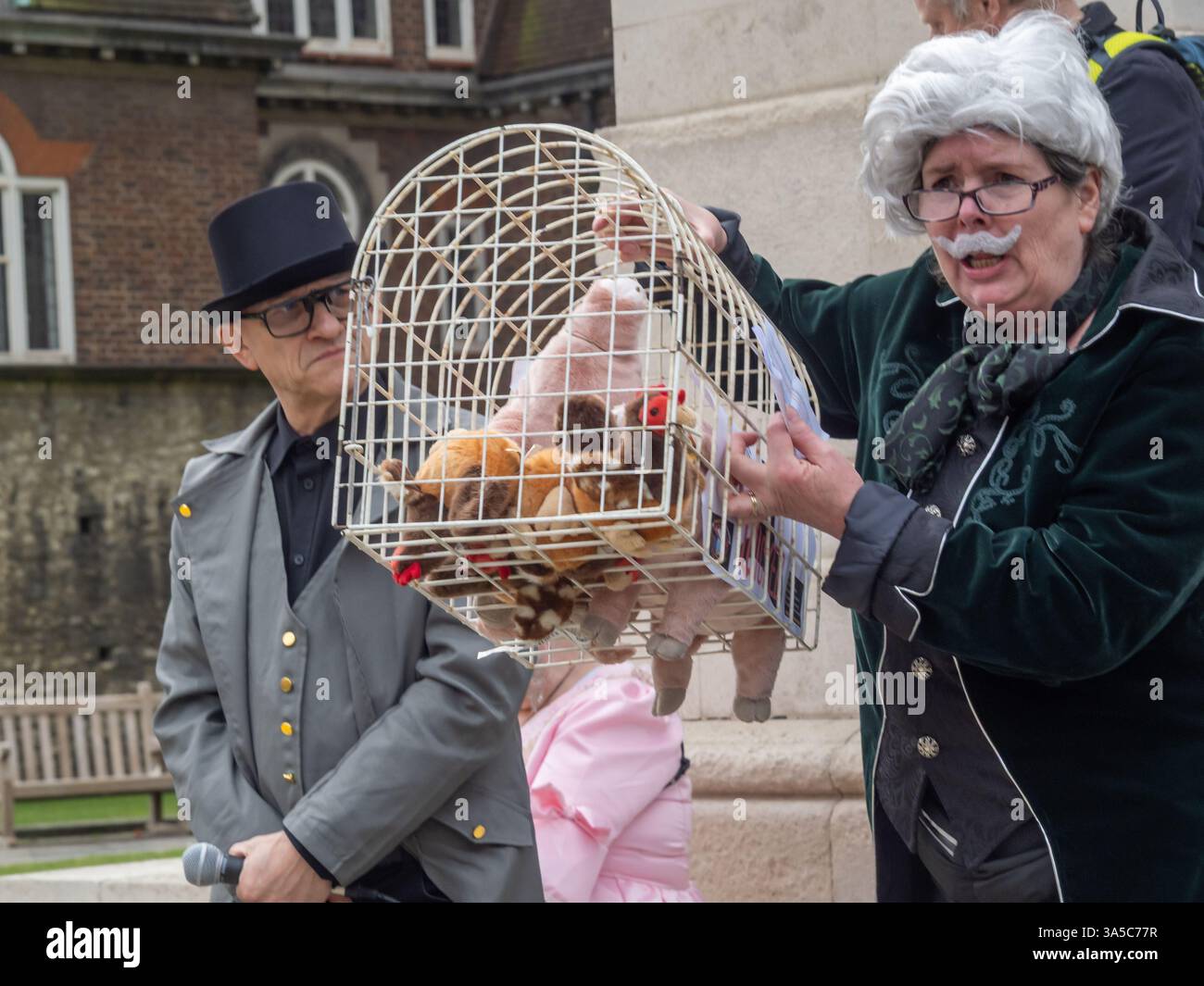 London, UK. 22 March 2025. A peaceful and colourful street theatre demo ...