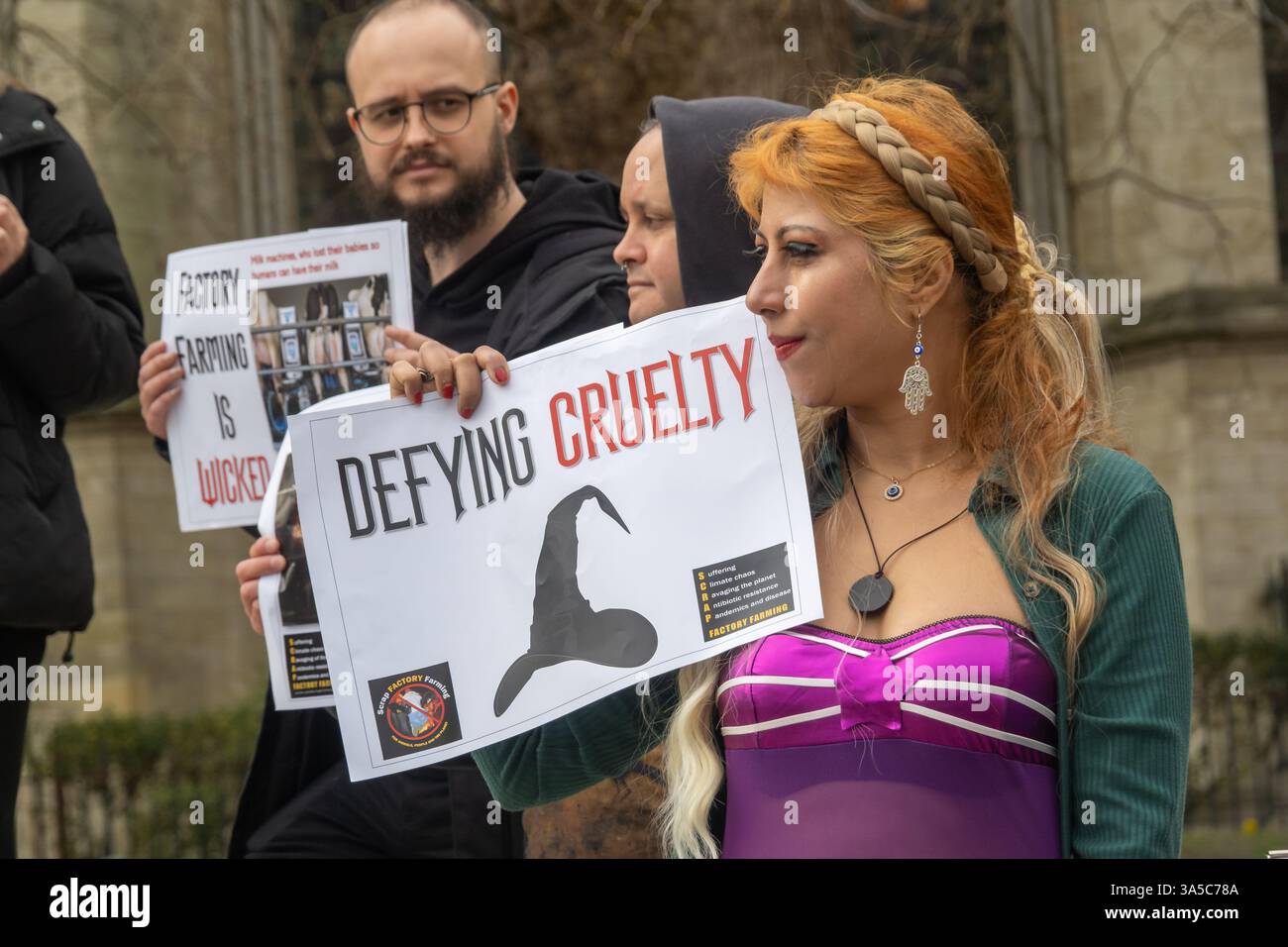 London, UK. 22 March 2025. A peaceful and colourful street theatre demo ...