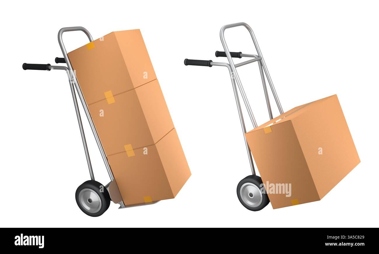 Set of Airport luggage cart or baggage trolley side with stack of ...