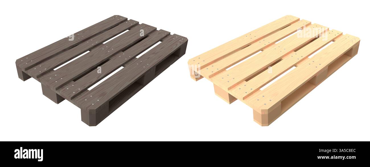 Set of wooden pallet for warehouse cargo storage isolated on white ...