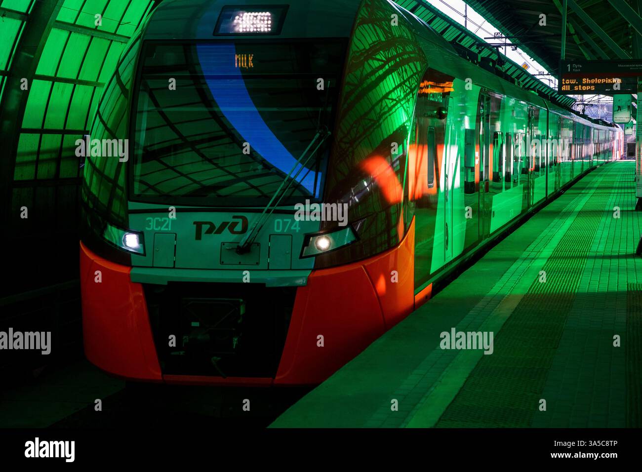Moscow, Russia. 9th of March, 2025. Lastochka (Eng: Swallow) electric ...