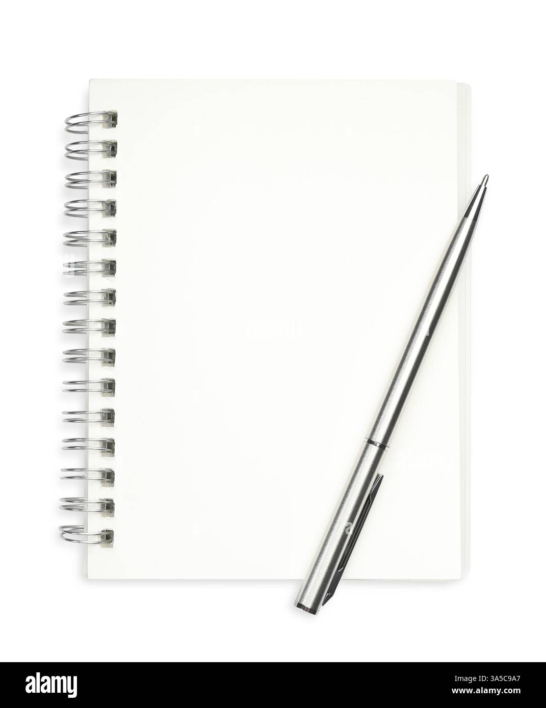 Notepad and pen isolated on white, top view Stock Photo - Alamy