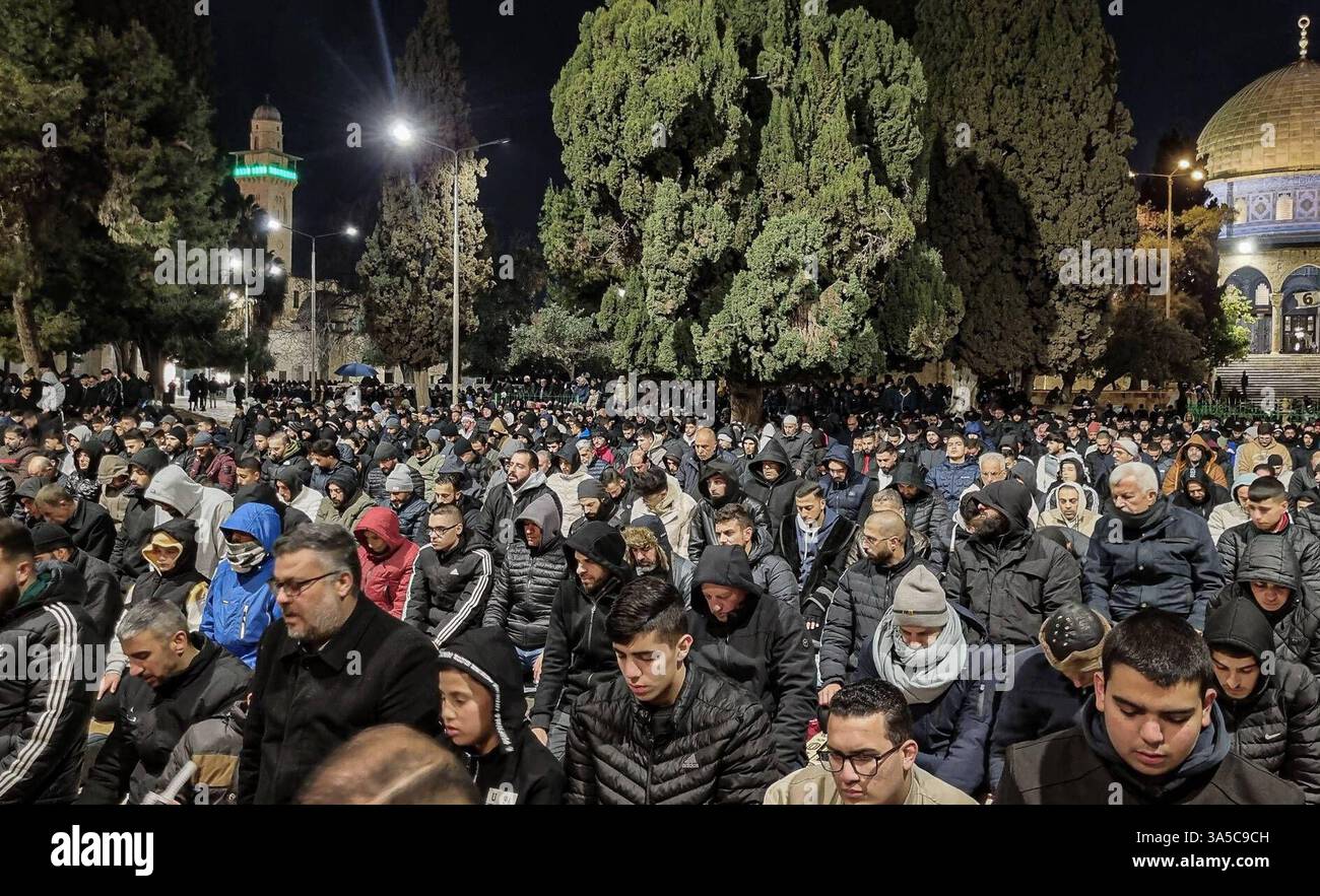 Muslim worshippers perform Tarawih prayers on Saturday evening at Al ...