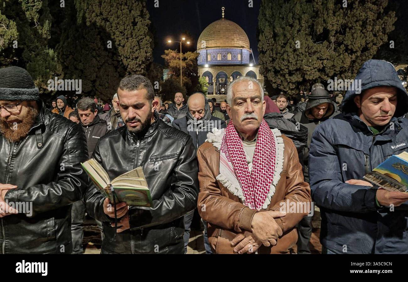 Muslim worshippers perform Tarawih prayers on Saturday evening at Al ...