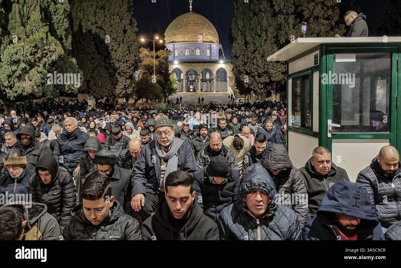 Muslim worshippers perform Tarawih prayers on Saturday evening at Al ...