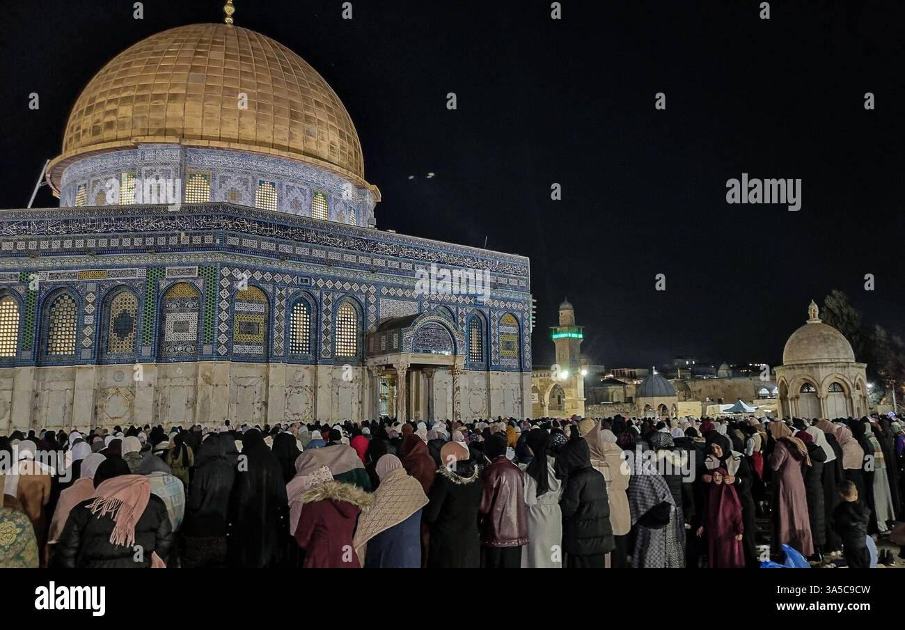 Muslim worshippers perform Tarawih prayers on Saturday evening at Al ...