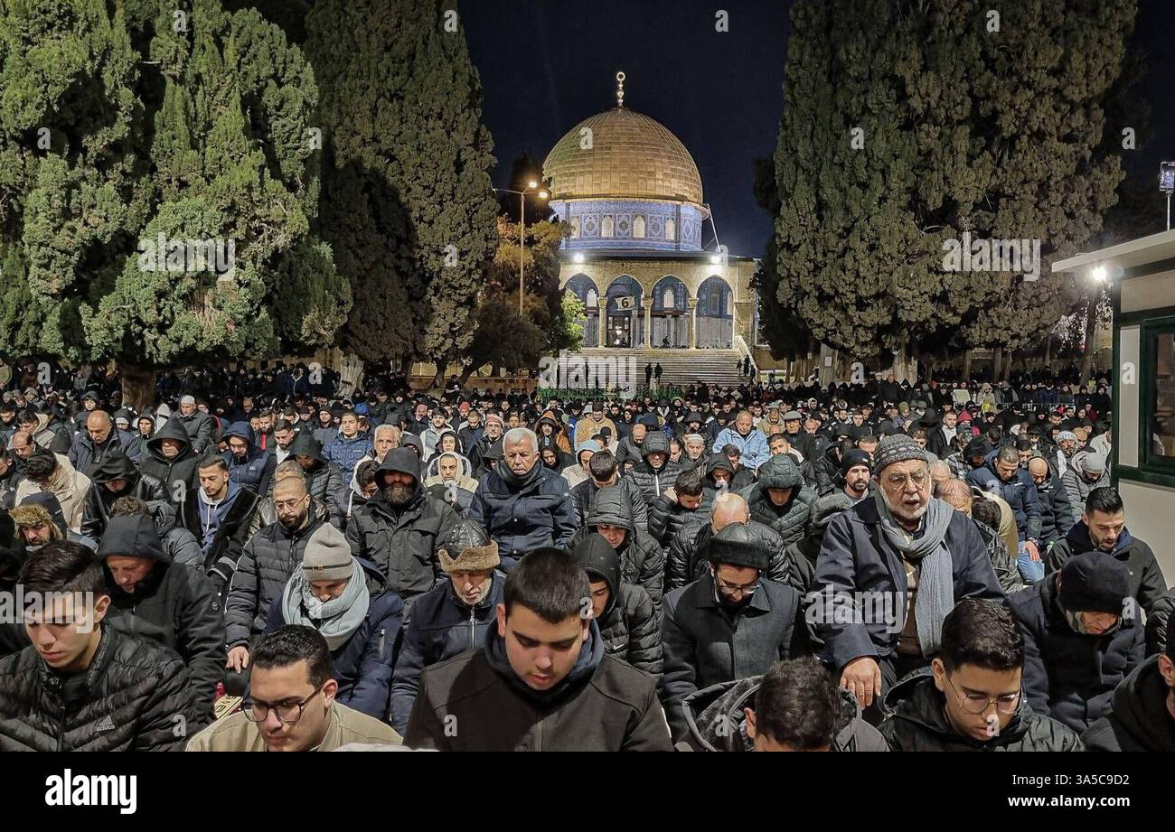 Muslim worshippers perform Tarawih prayers on Saturday evening at Al ...