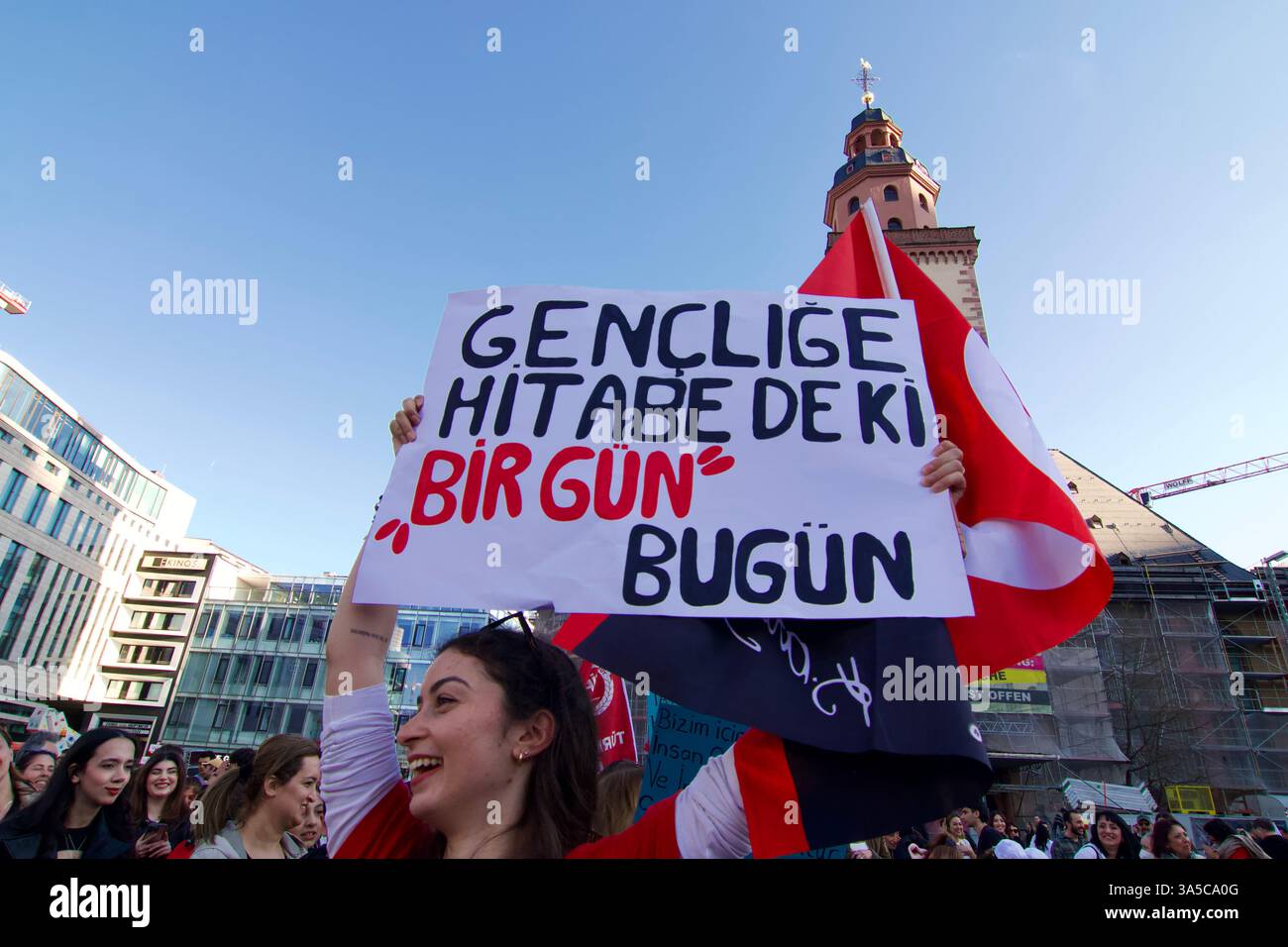 Frankfurt am Main, Germany. March 22, 2025. A protest organized by ...