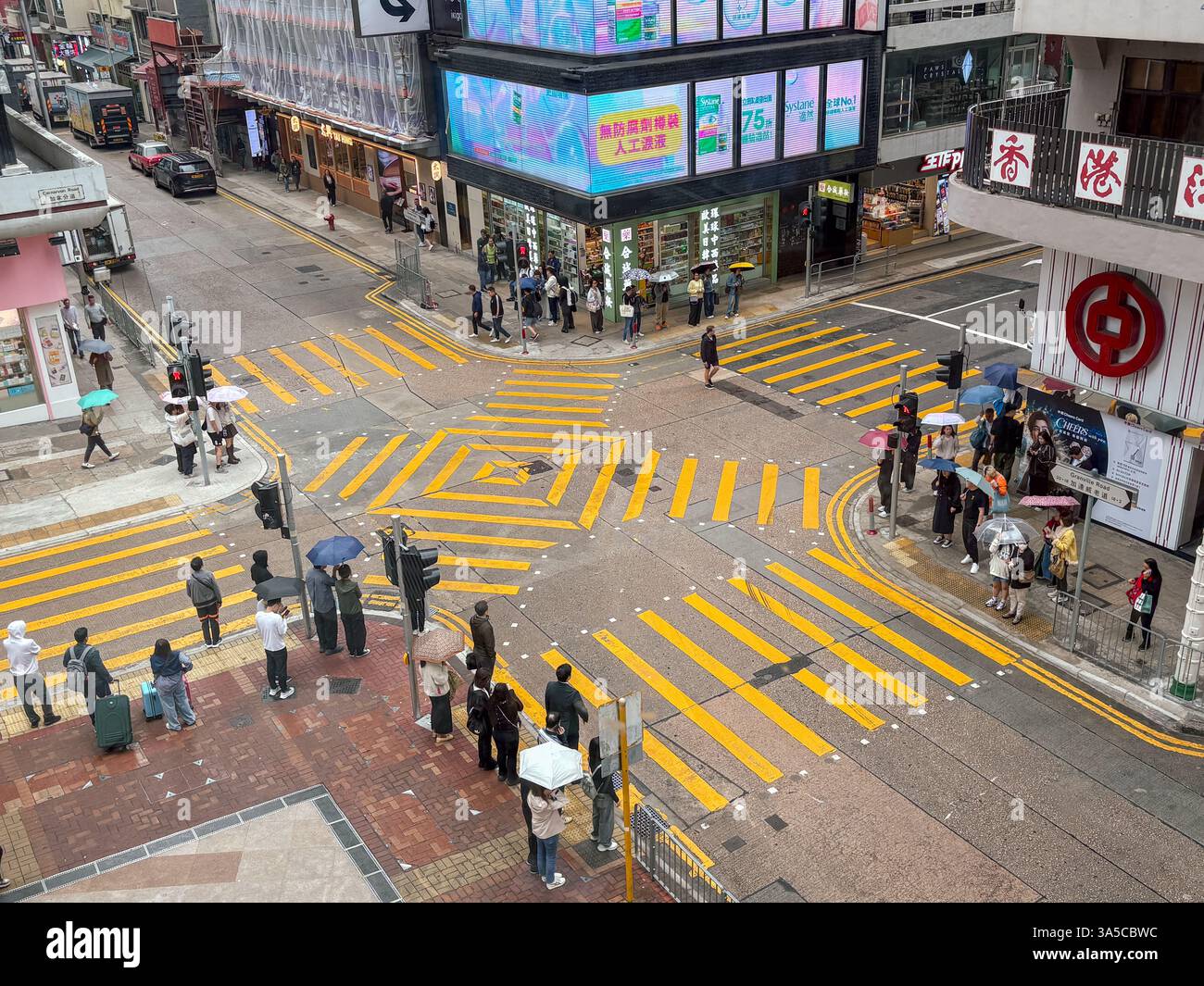 An overhead view of a busy intersection in Tsim Sha Tsui, Kowloon, Hong ...