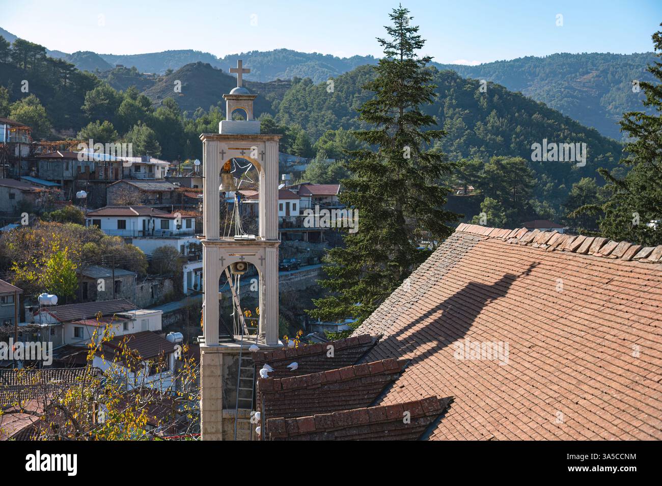 The bell tower of the Church of the Archangel Michael rises above the ...