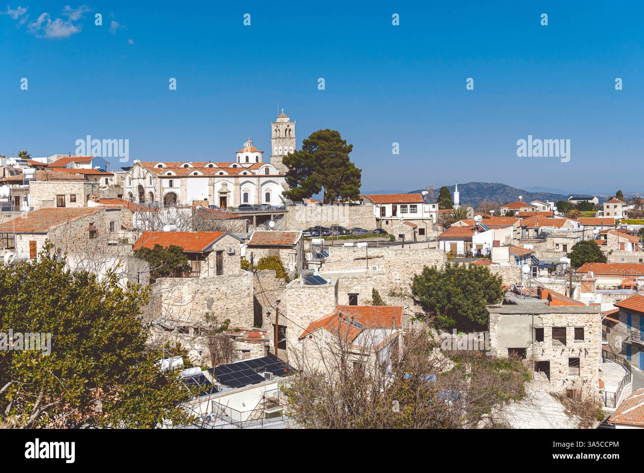 Pano lefkara village in cyprus with church of the holy cross dominating ...