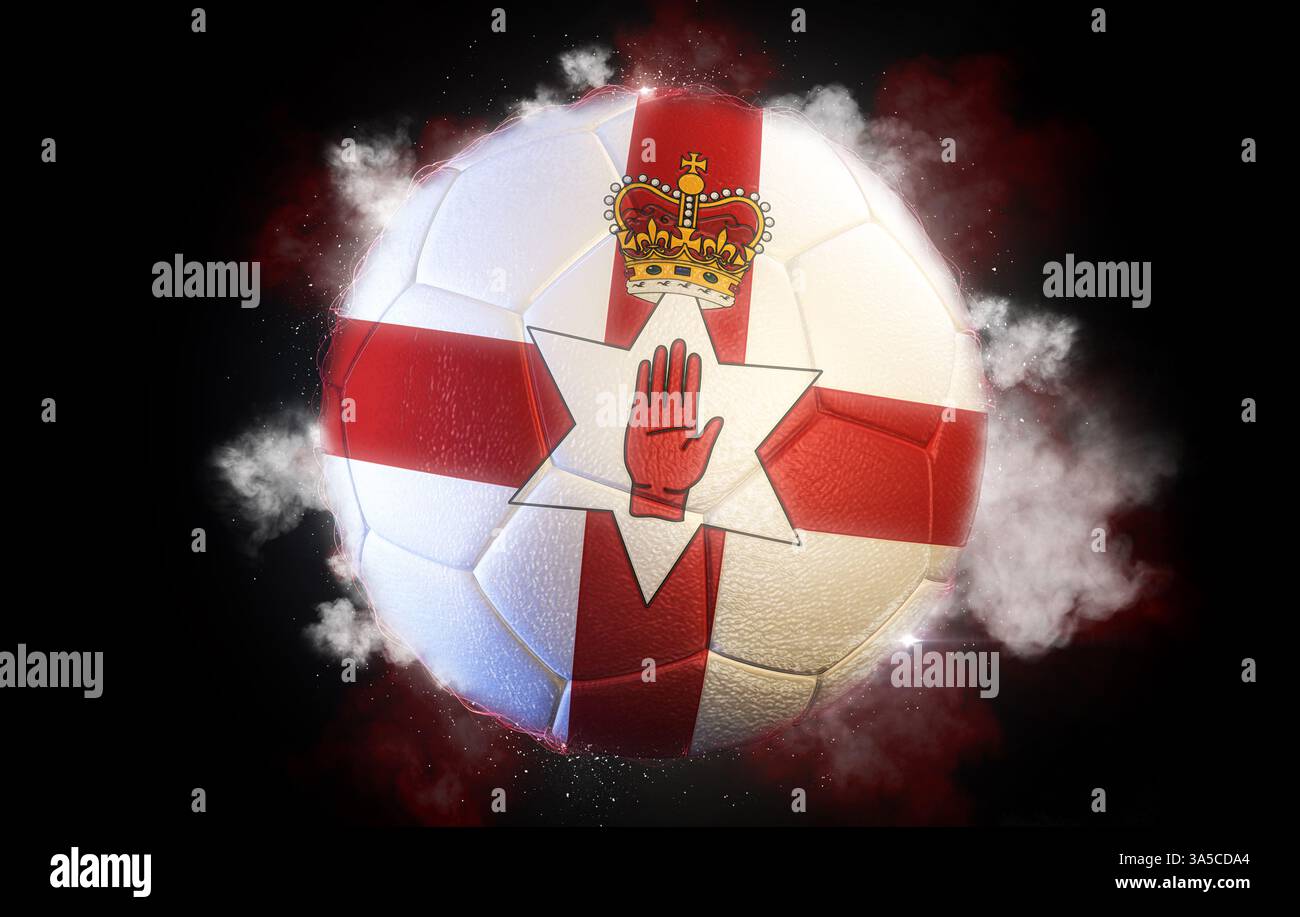 Soccer ball textured with flag of Northern Ireland. 3D illustration ...