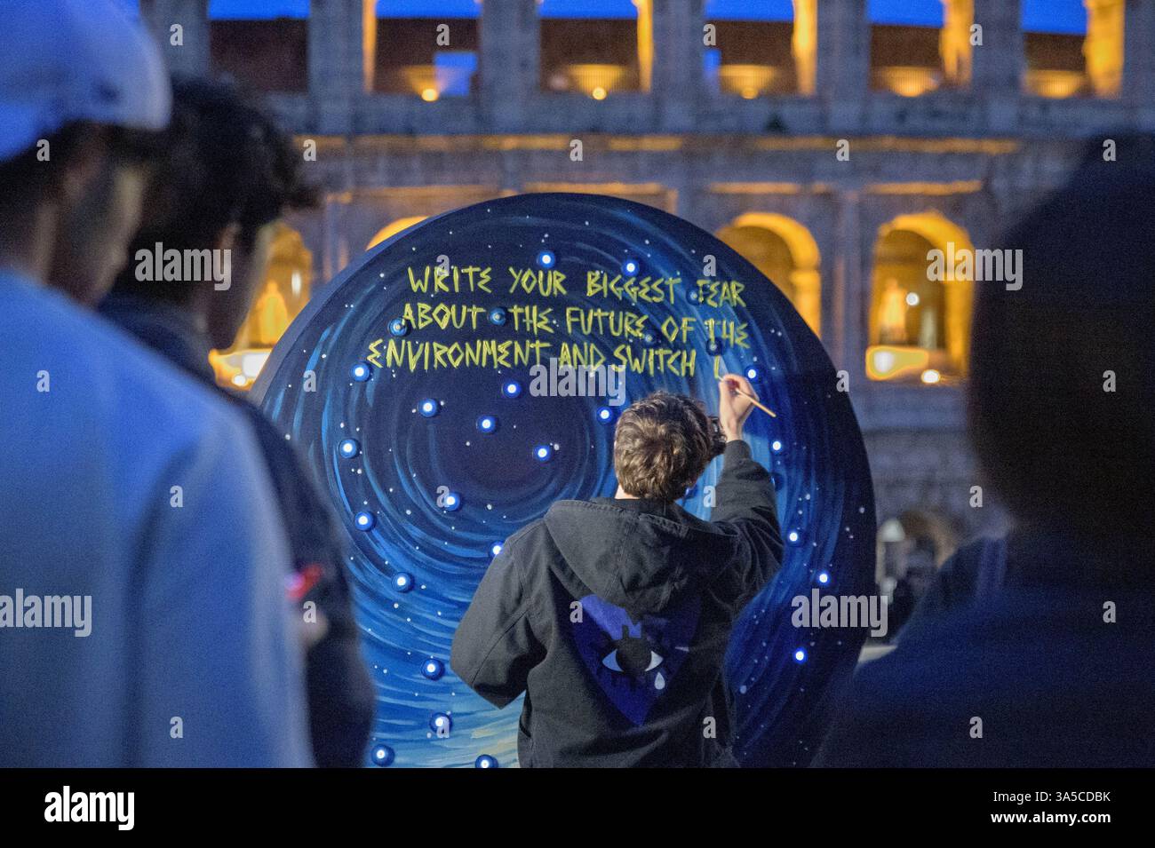 March 22, 2025, Rome, Italy: Street artist GREG GOYA finalizes his work ...