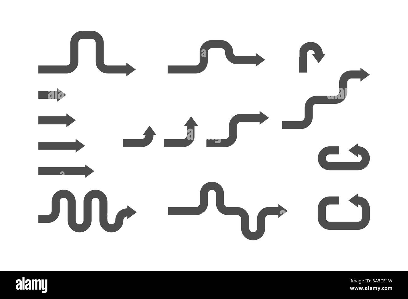 Set of arrows. Arrow elements for infographics. Direction steps concept. Turn, cycle, straight ...