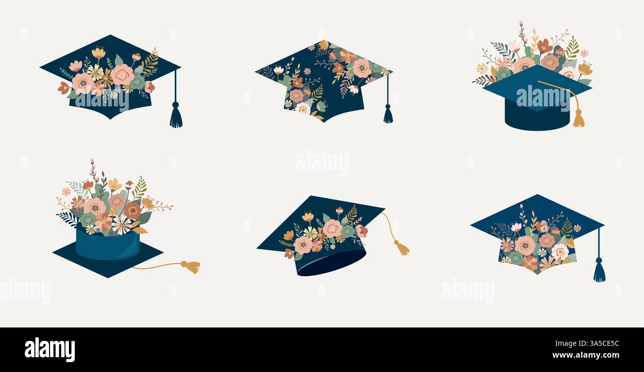 Floral Graduation Cap Illustrations Set Stock Vector Image & Art - Alamy