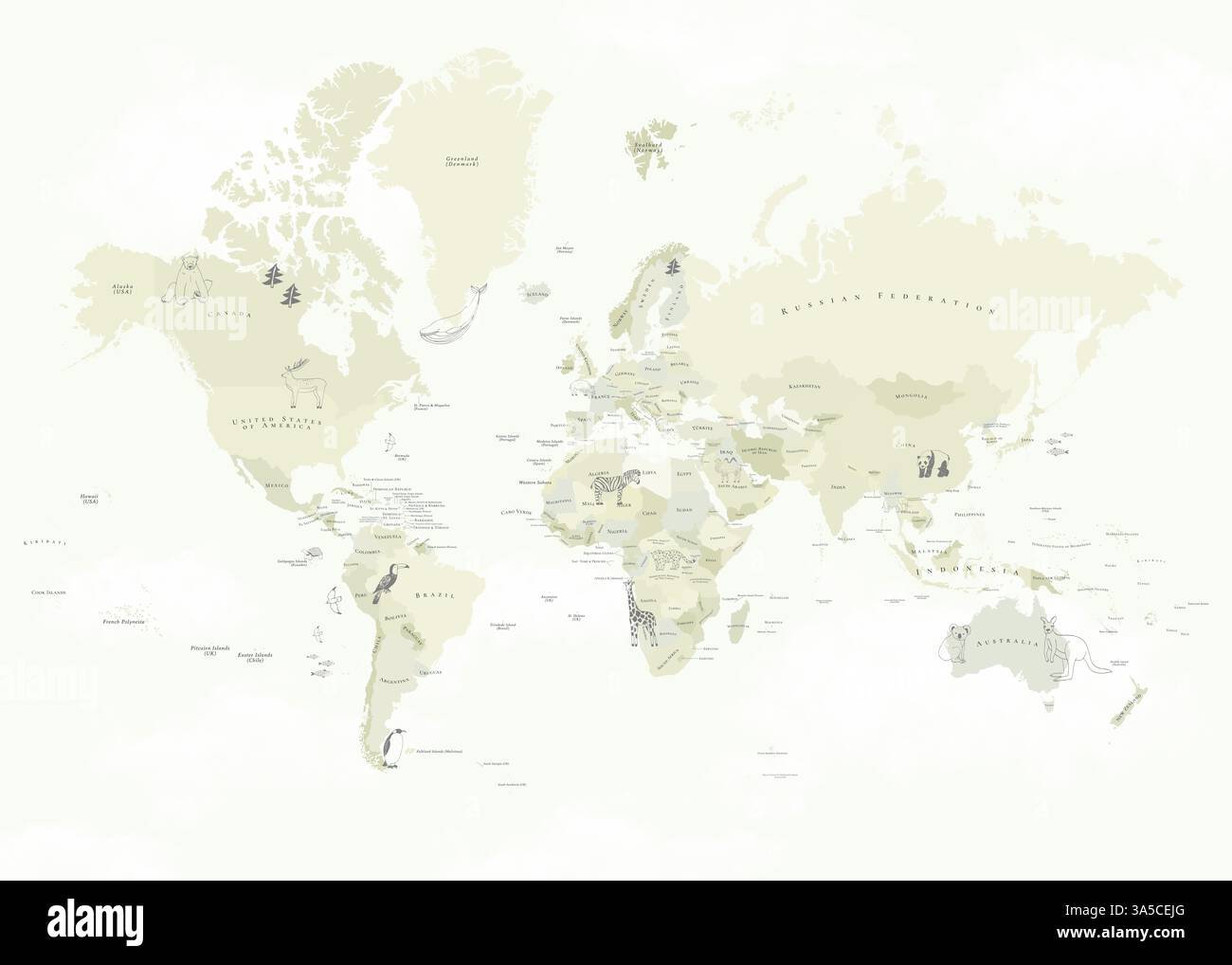 Vintage World Map Illustration - Antique Beige Tones, Minimalist ...