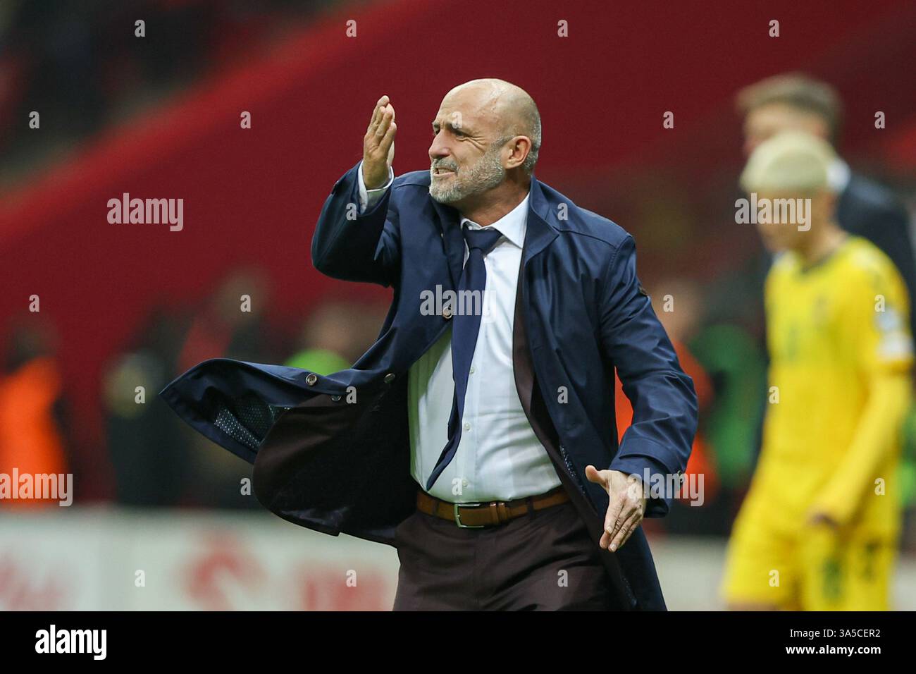 Coach Michal Probierz of Poland seen during the European World Cup ...