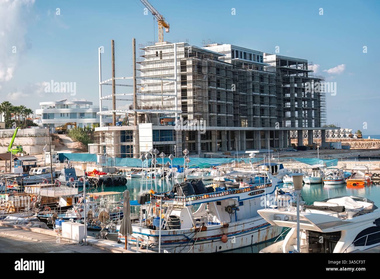 Construction site of Paralimni Marina rising near the old fishing port. Famagusta District ...