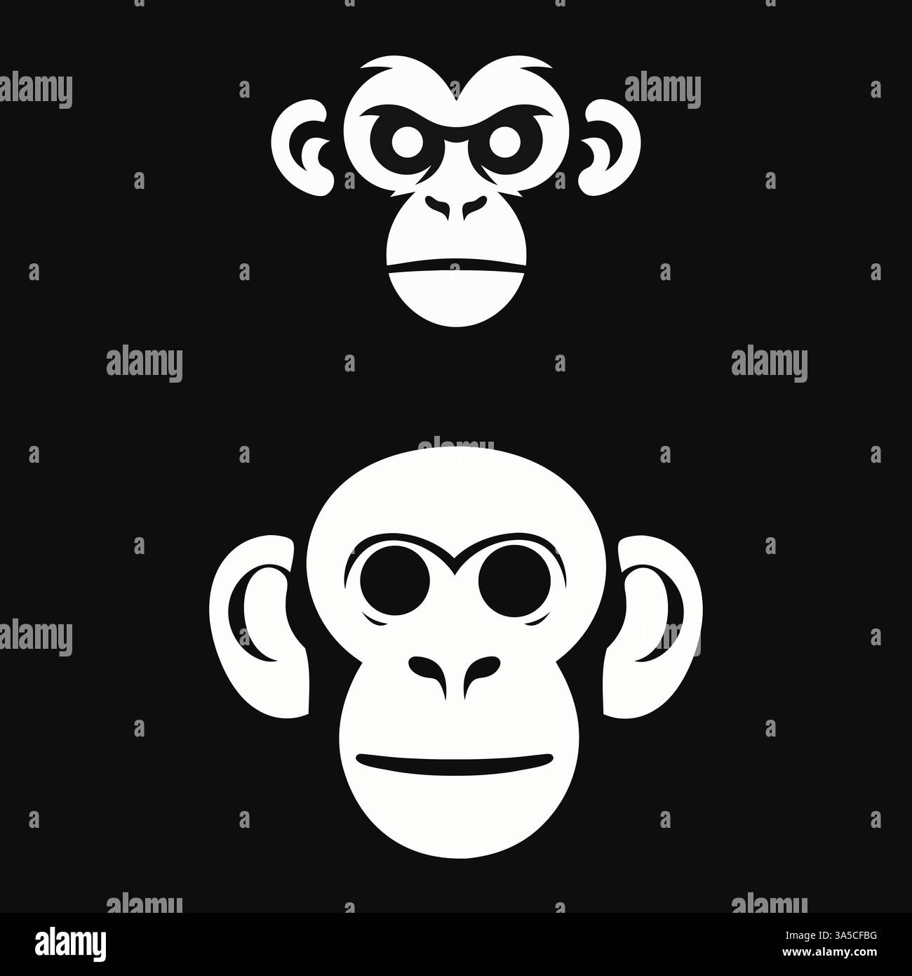 A playful and minimalist design of two cartoon style monkey faces in ...