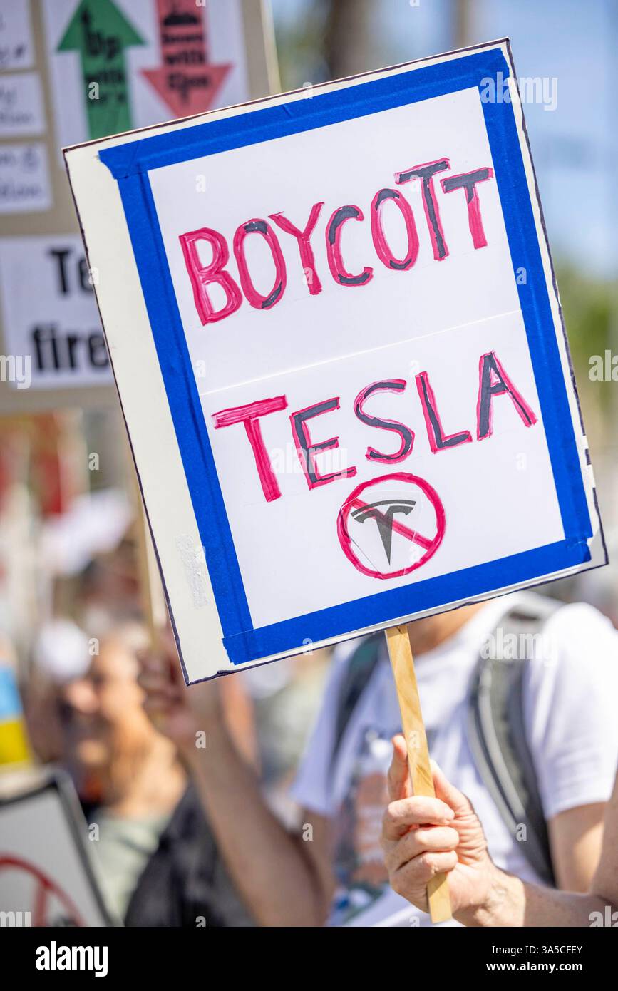 Santa Barbara demonstrators gather at the Tesla Dealership in Santa ...