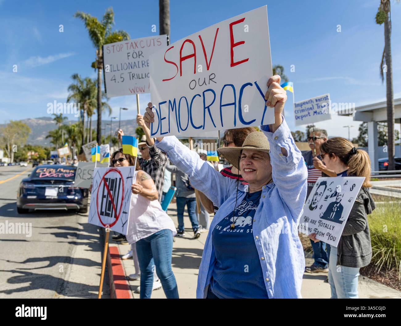 Santa Barbara demonstrators gather at the Tesla Dealership in Santa ...